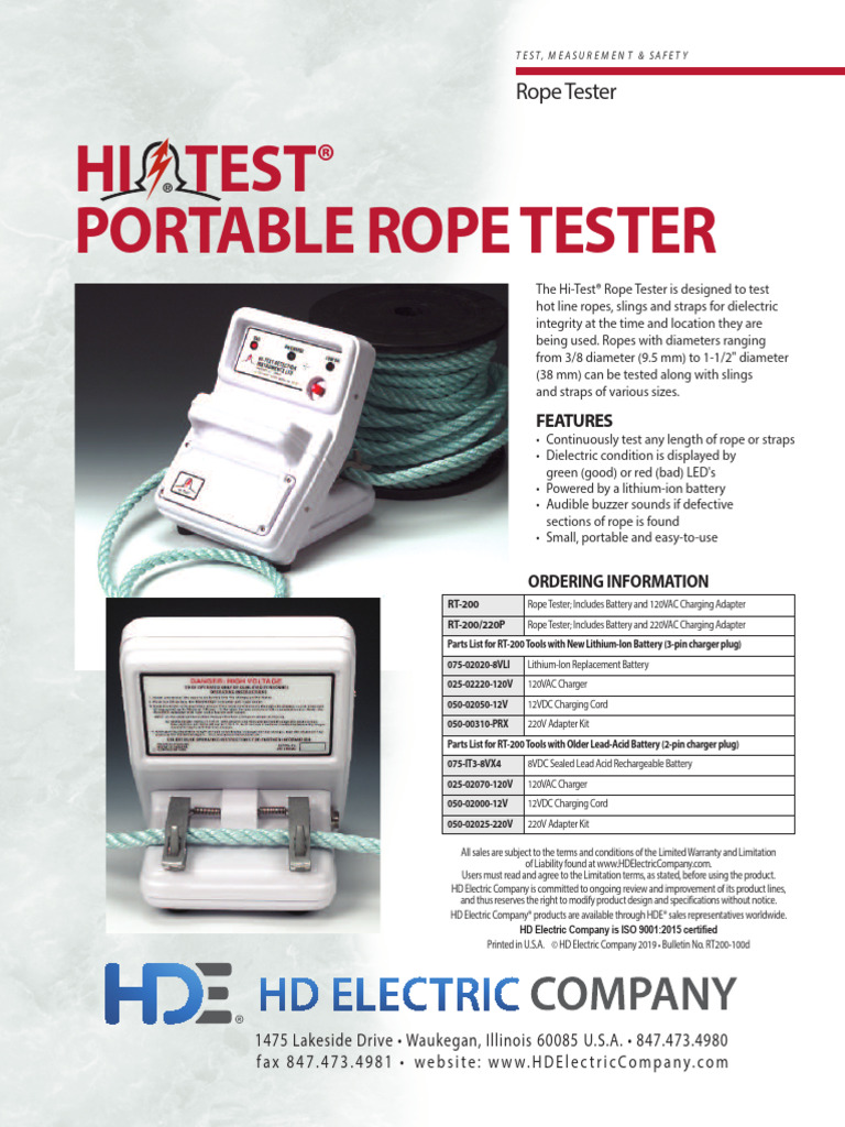 hd-electric-hi-test-rt-200-rope-tester-datasheet | PDF | Battery ...