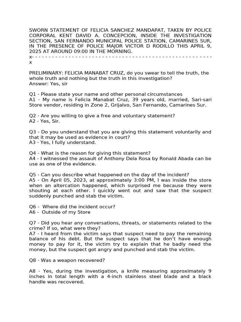 Sworn Statement & Affidavit of Arrest | PDF | Affidavit | Arrest
