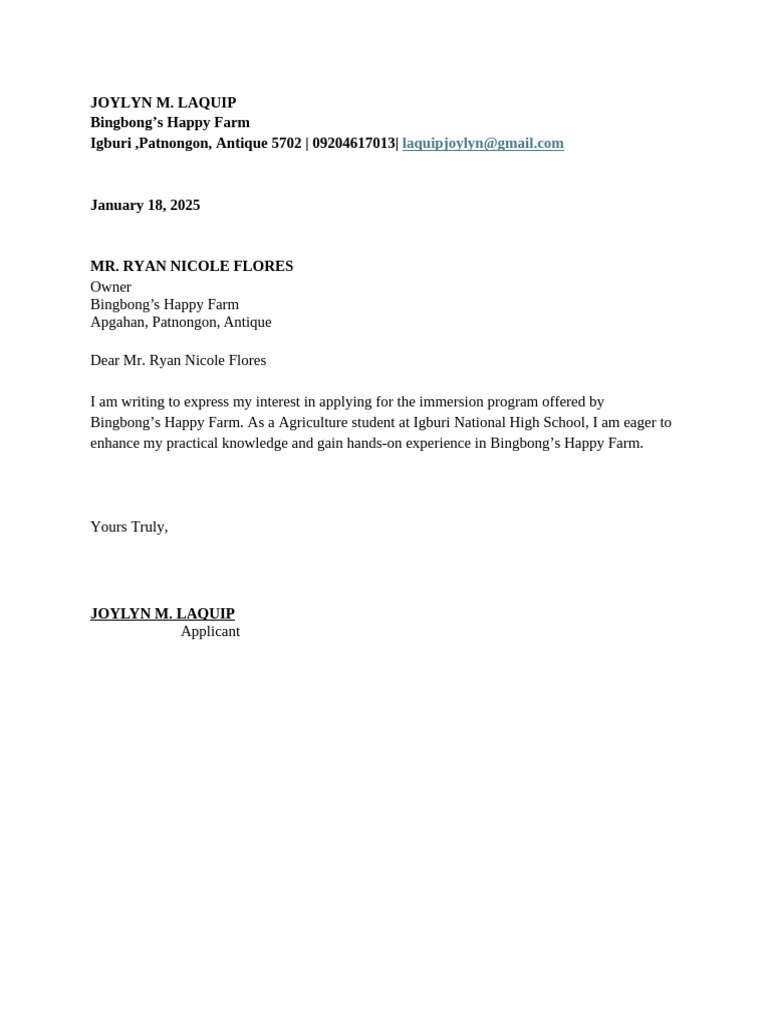 Joylyn Application Letter | PDF