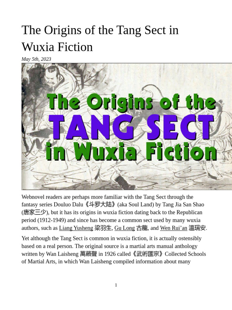 The Origins of The Tang Sect in Wuxia Fiction | PDF