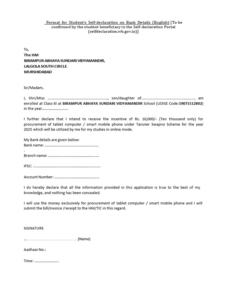 Declaration of Student (English) | PDF