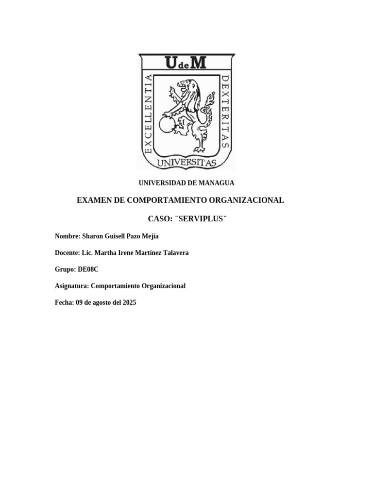 2do Examen de Comportamiento Organizacional SHARON PAZO | PDF | Comportamiento organizacional ...