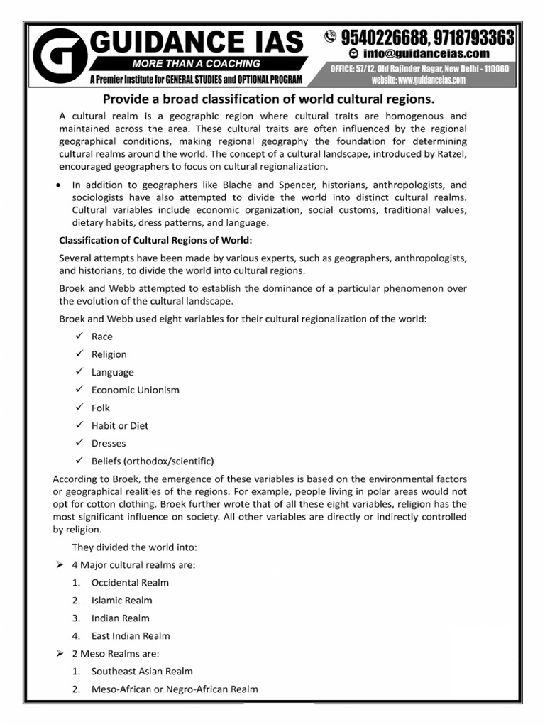 Classification of World Cultural Regions - 2023-11-15 | PDF