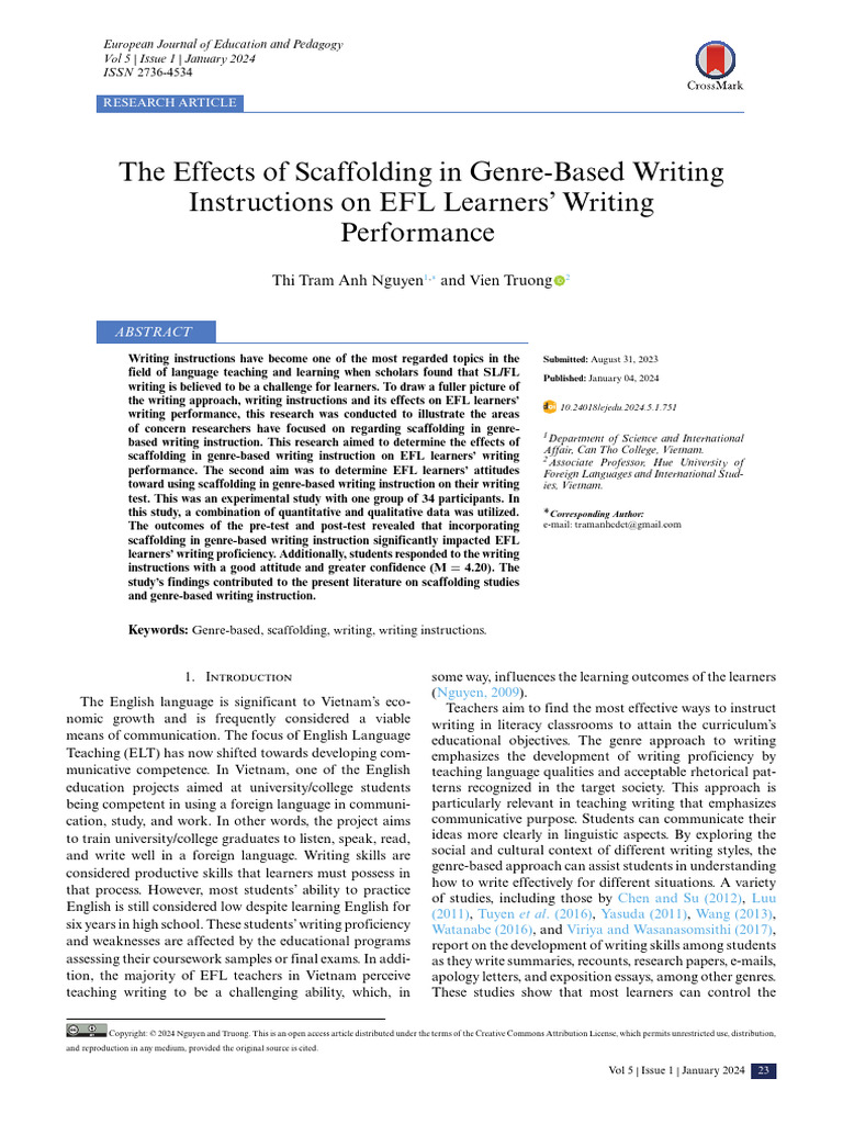 Scaffolding's Impact on EFL Writing Skills | PDF | Teachers | Learning