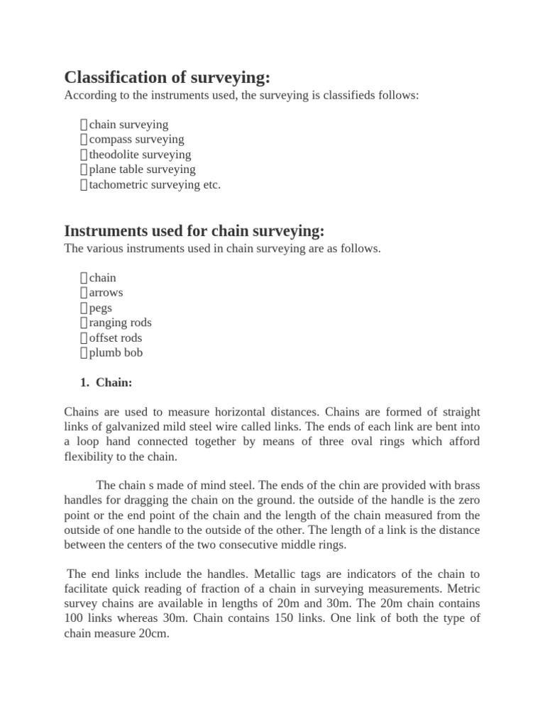 Chain Surveying Instruments Overview | PDF | Surveying