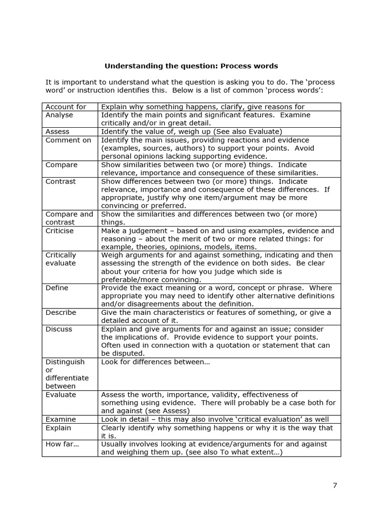 Process Words in English Examinations | PDF | Evidence | Argument
