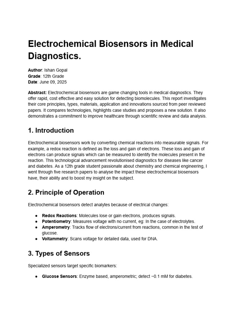 Electrochemical Biosensors in Medical Diagnostics | PDF | Biosensor | Sensor