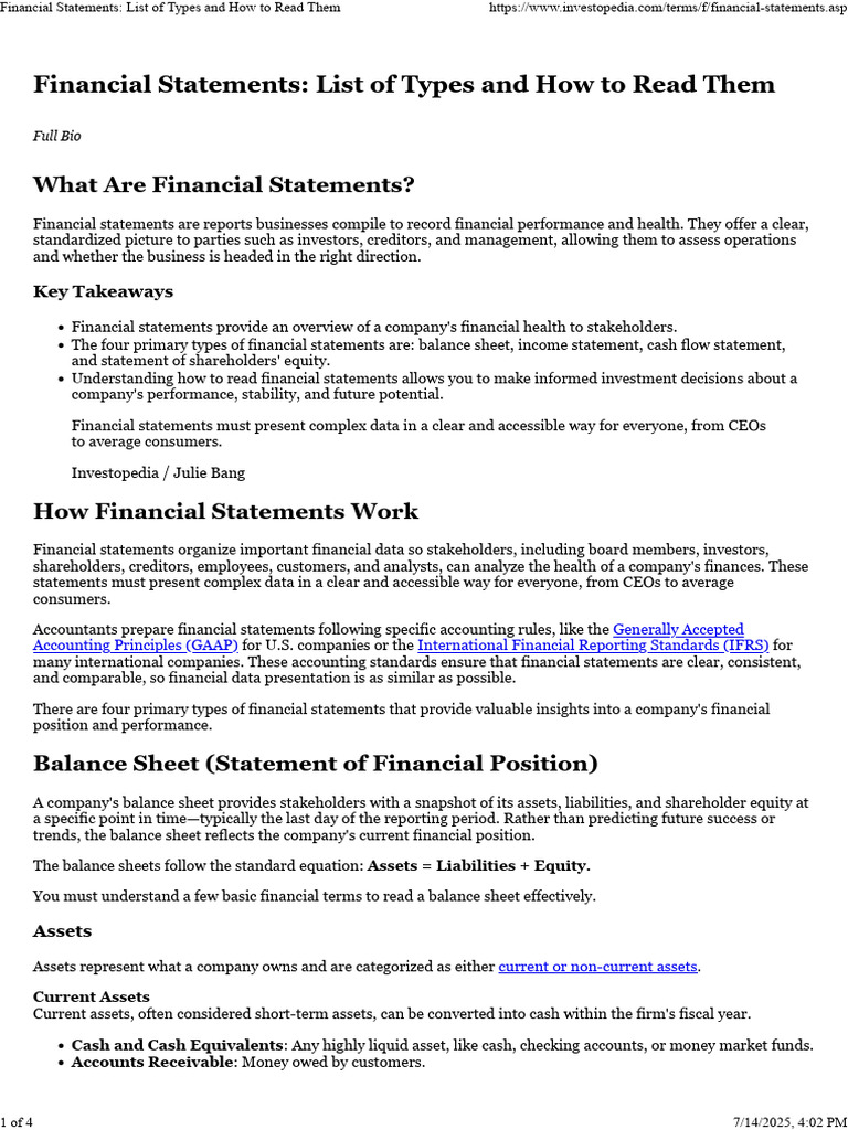Types of Financial Statements Explained | PDF | Balance Sheet | Equity ...