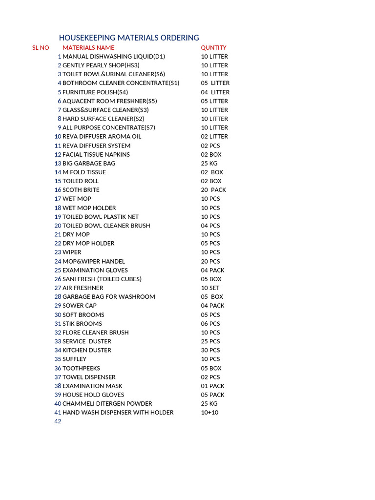 Housekeeping Materials | PDF