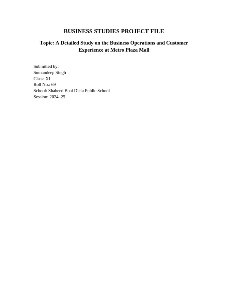 Business Studies Project Sumandeep Singh Updated Title | PDF | Point Of ...