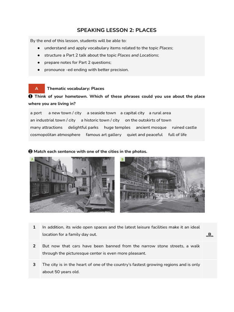 Speaking Lesson 2 - Places | PDF