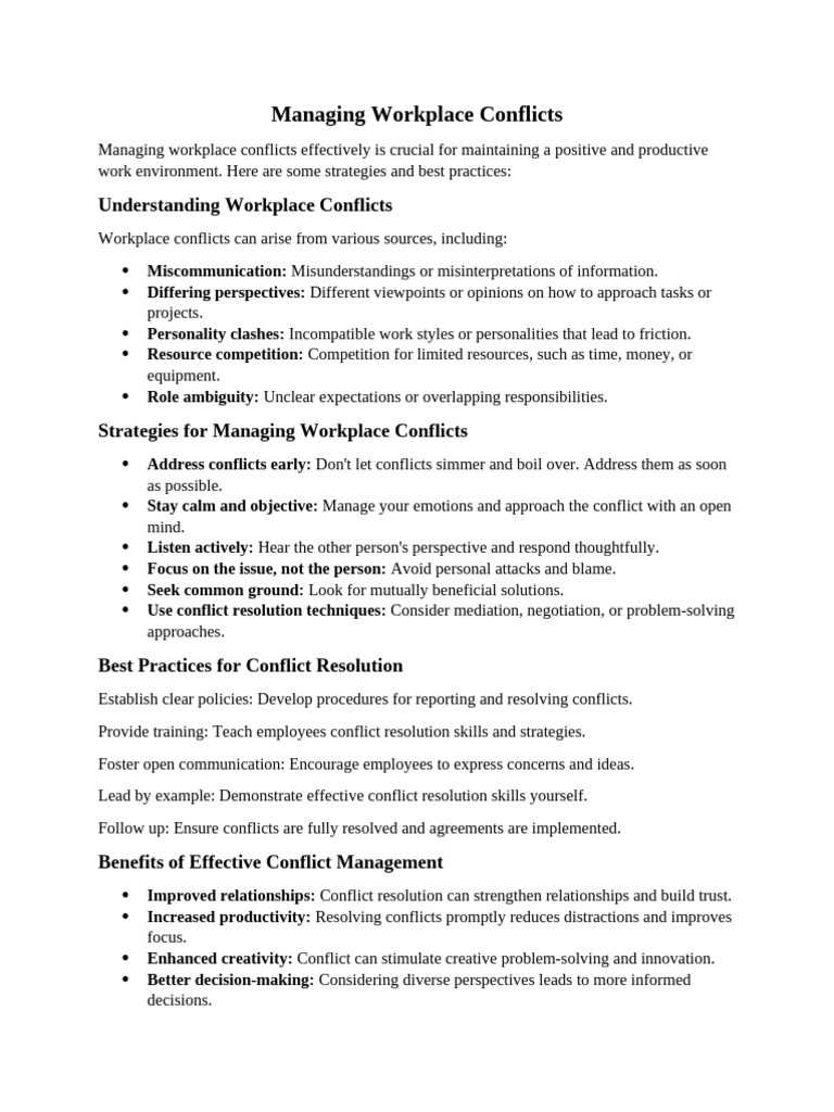 Managing Workplace Conflicts | PDF | Conflict Resolution | Negotiation