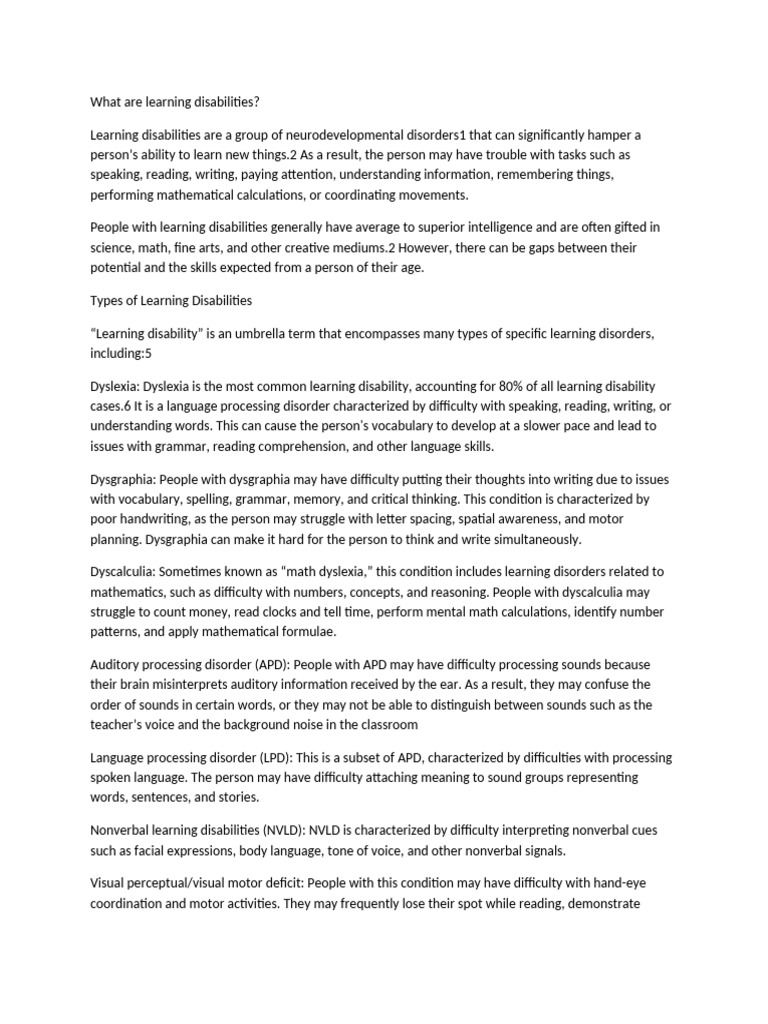 Understanding Learning Disabilities: Types & Symptoms | PDF | Learning ...