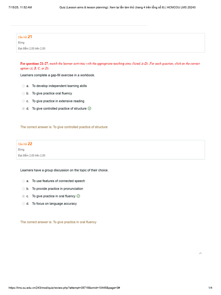 Quiz (Lesson Aims & Lesson Planning) - Xem Lại Lần Làm Thử (Trang 4 ...