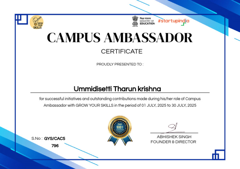 Name Campus Ambassador Certificate | PDF