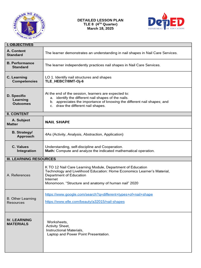 DETAILED LESSON PLAN_FINAL SAREN | PDF | Learning | Nail (Anatomy)