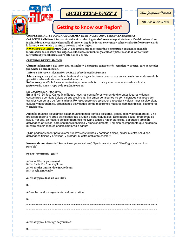 Act 1 UNIT 4 | PDF | Lingüística | Cocina latinoamericana