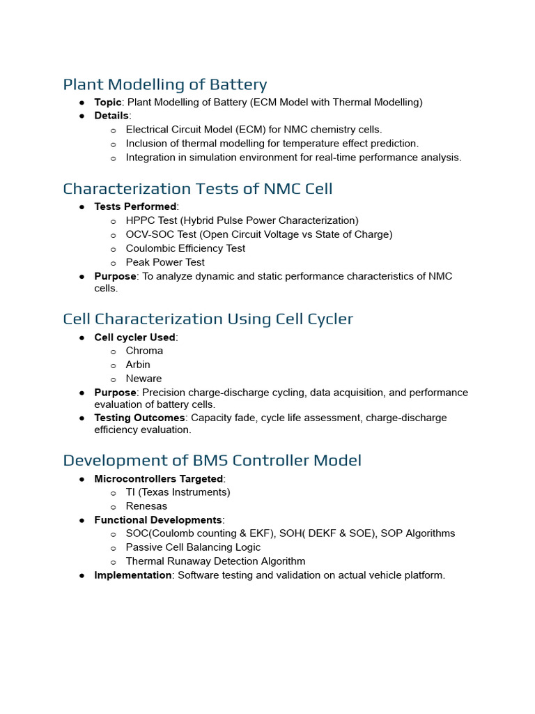 Battery Plant Modelling & BMS Development | PDF