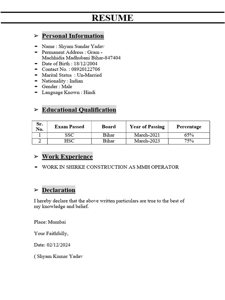 Shyam Kumar RESUME | PDF