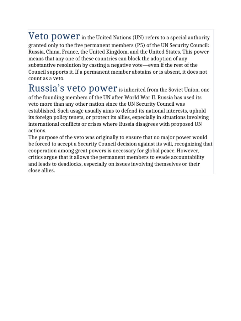 Veto Power of RUSSIA | PDF