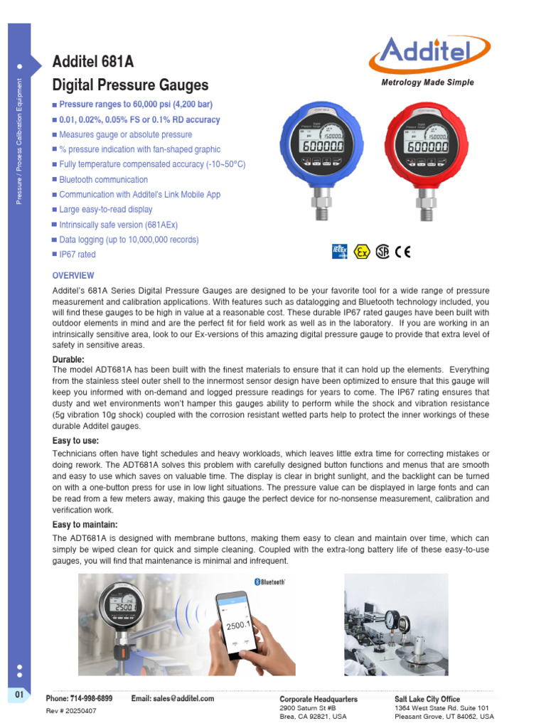 681A Digital Pressure Gauges | PDF | Pressure Measurement | Calibration