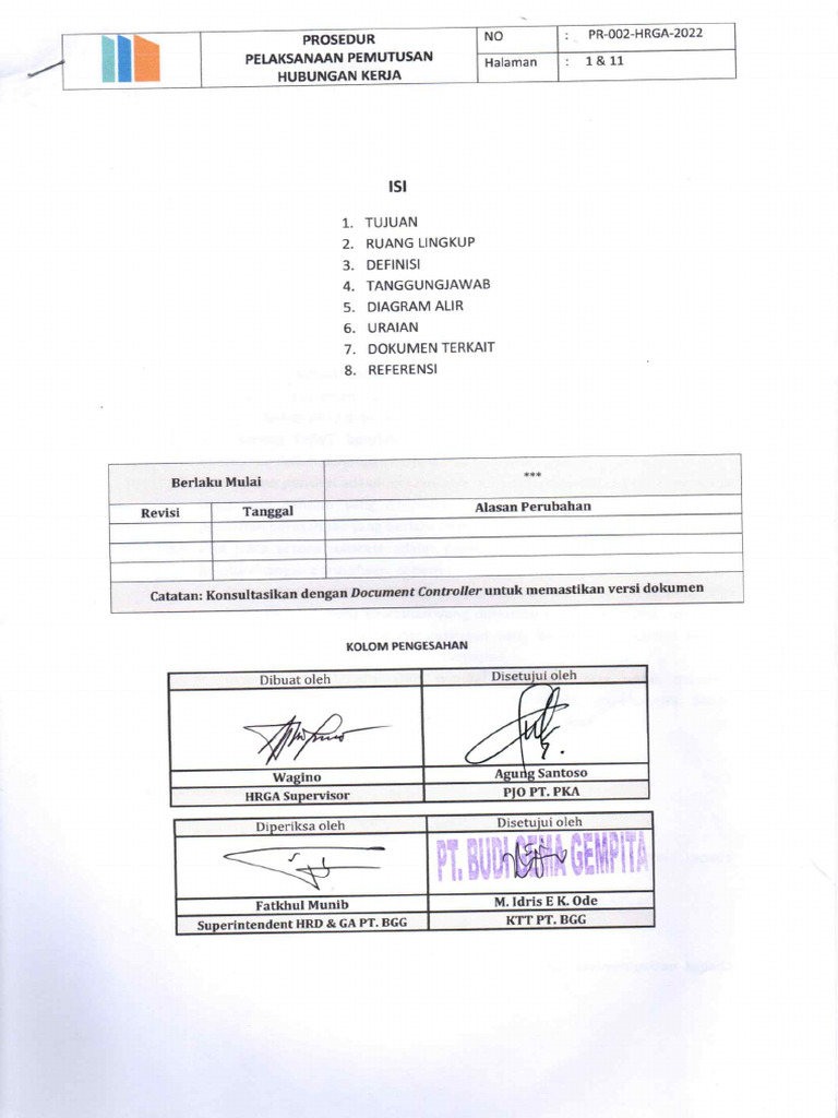 SOP-PKA-HRD-002 Pelaksanaan Pemutusan Hubungan Kerja | PDF