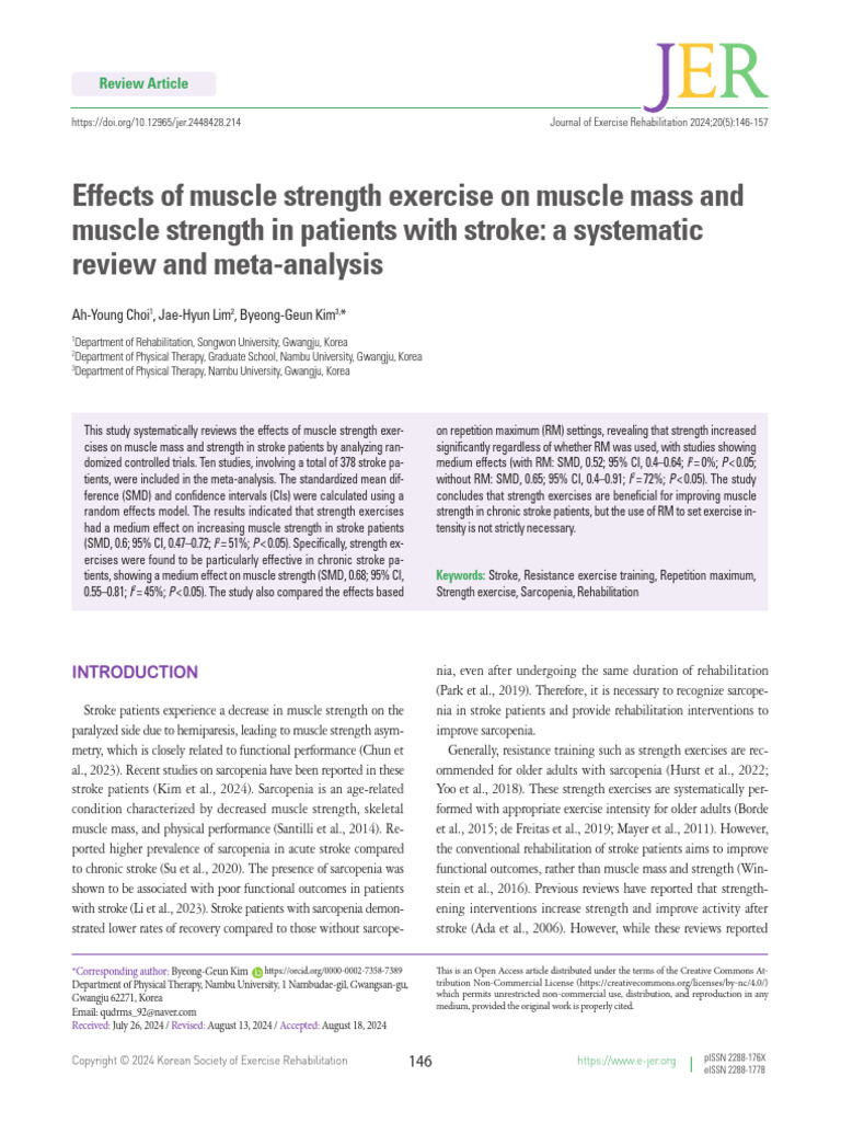 Strength Exercise Benefits for Stroke Patients | PDF | Meta Analysis ...