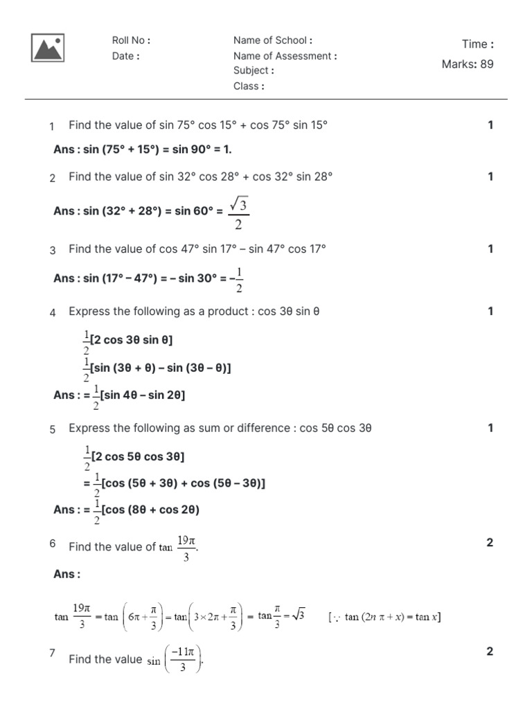 Trigonometry Extra Questions Worksheet MS | PDF | Geometry | Complex Analysis
