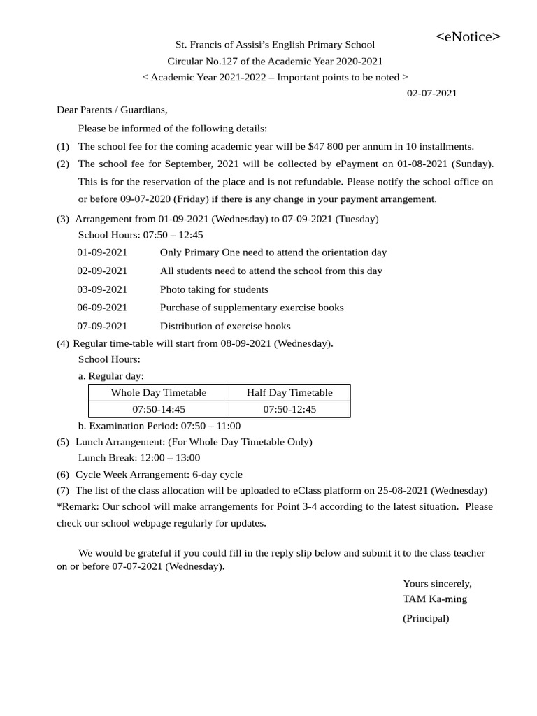 Circular 127: 2021-2022 School Info | PDF