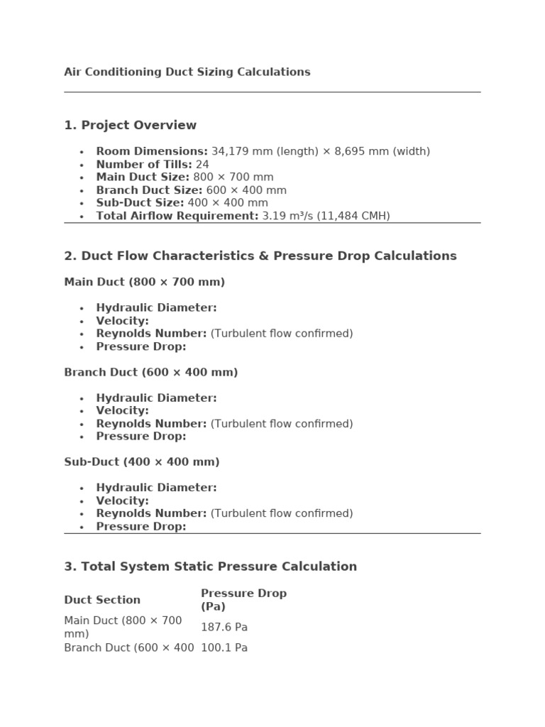 Air Conditioning Duct Sizing Calculations - Tills | PDF | Reynolds ...