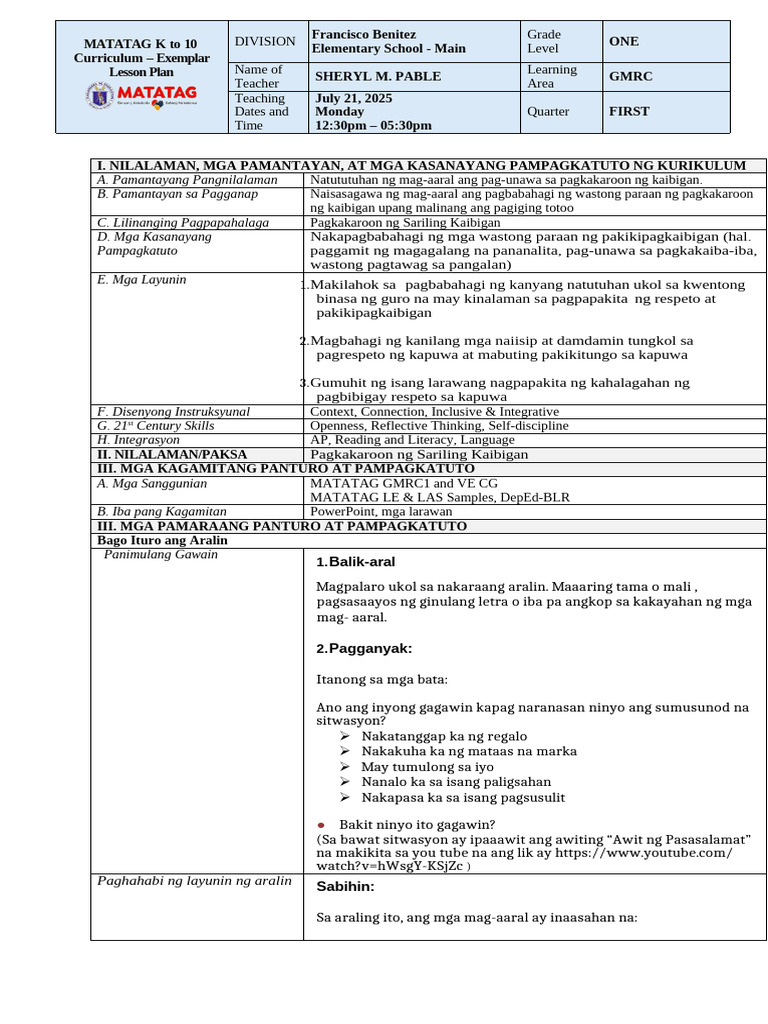 DLP-GMRC-Q1-W5D1 | PDF