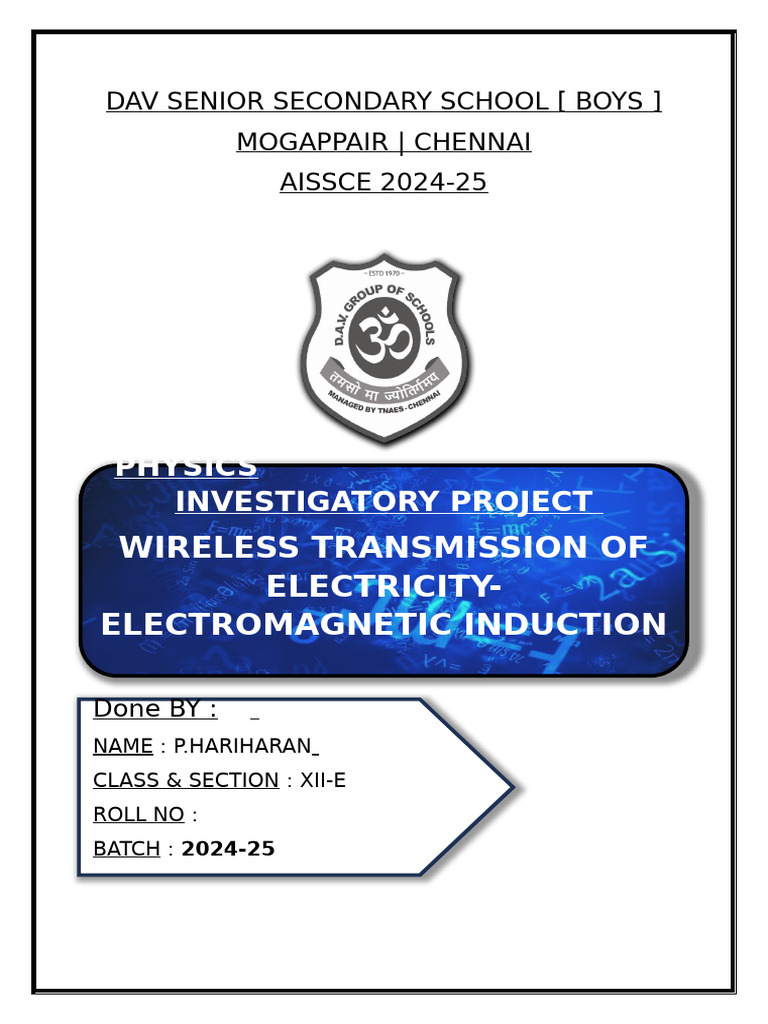 Wireless Electricity Transmission Project | PDF | Electromagnetic ...