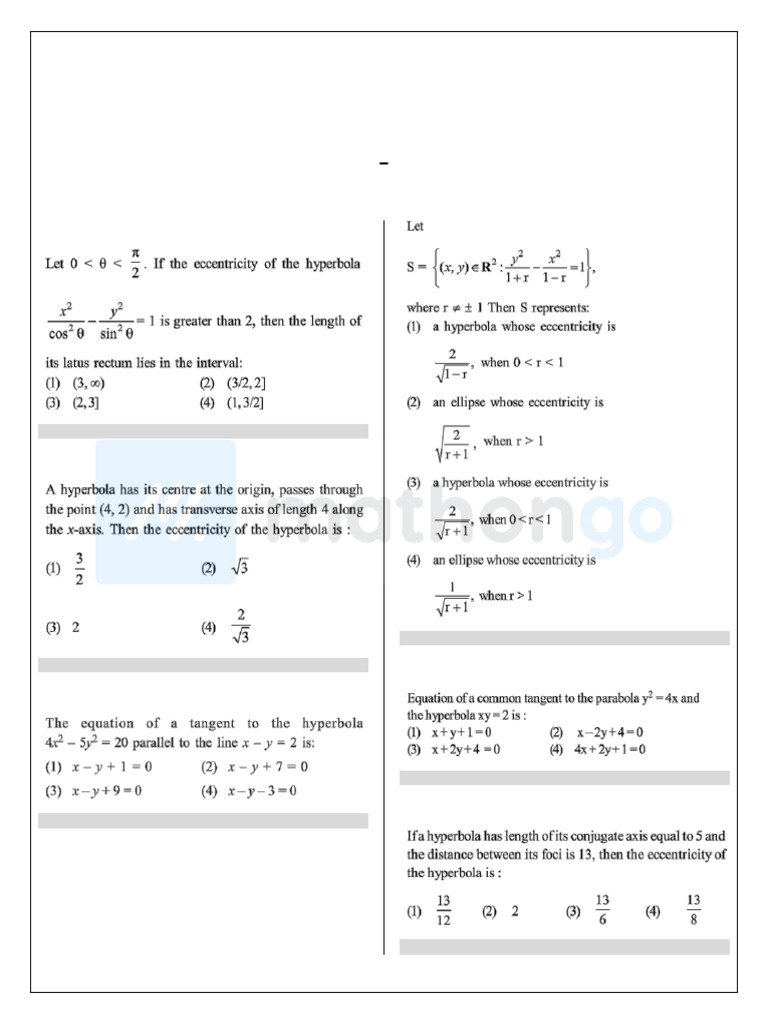 CQB Math Jee Main 2019 Hyperbola | PDF