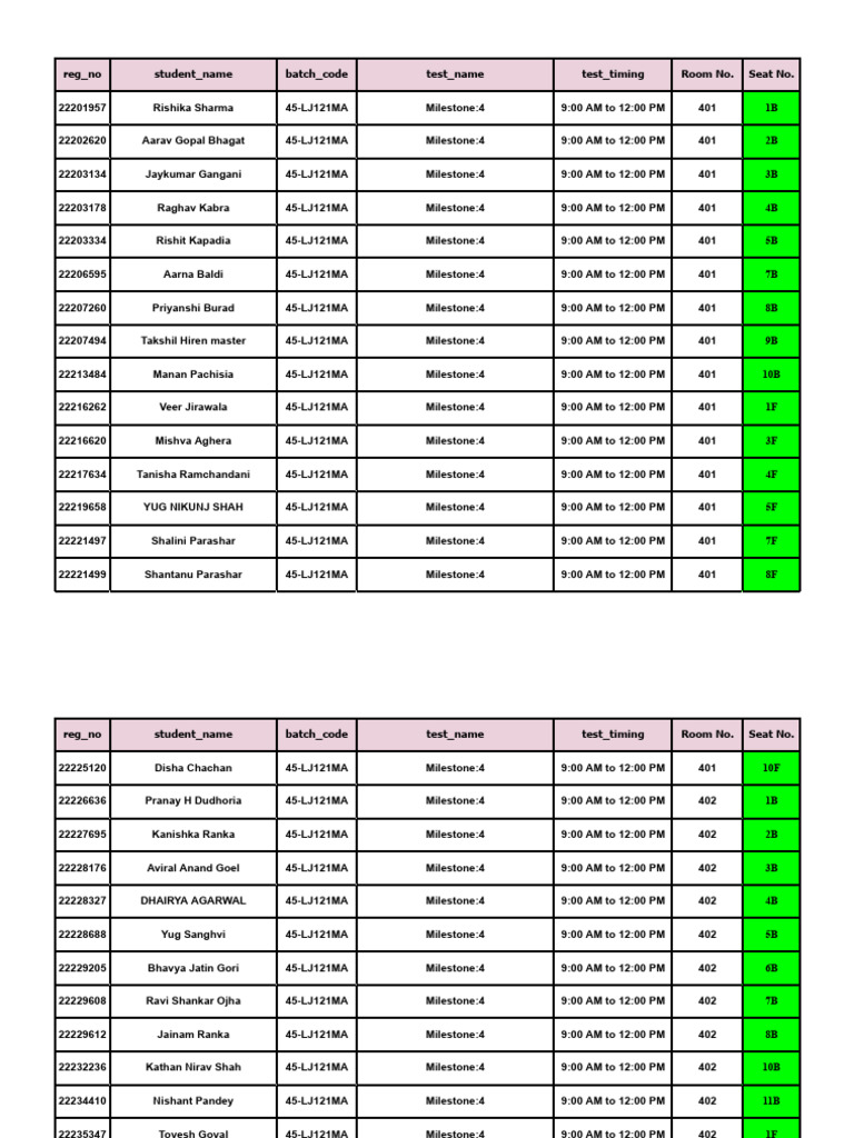 45-LJ121MA Test Seating Plan (29!06!2025) | PDF