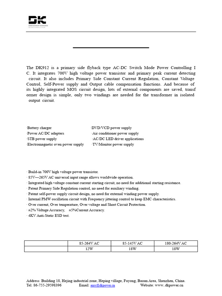 Control IC Specification-IC-DK912DIP-8 | PDF | Power Supply | Transformer
