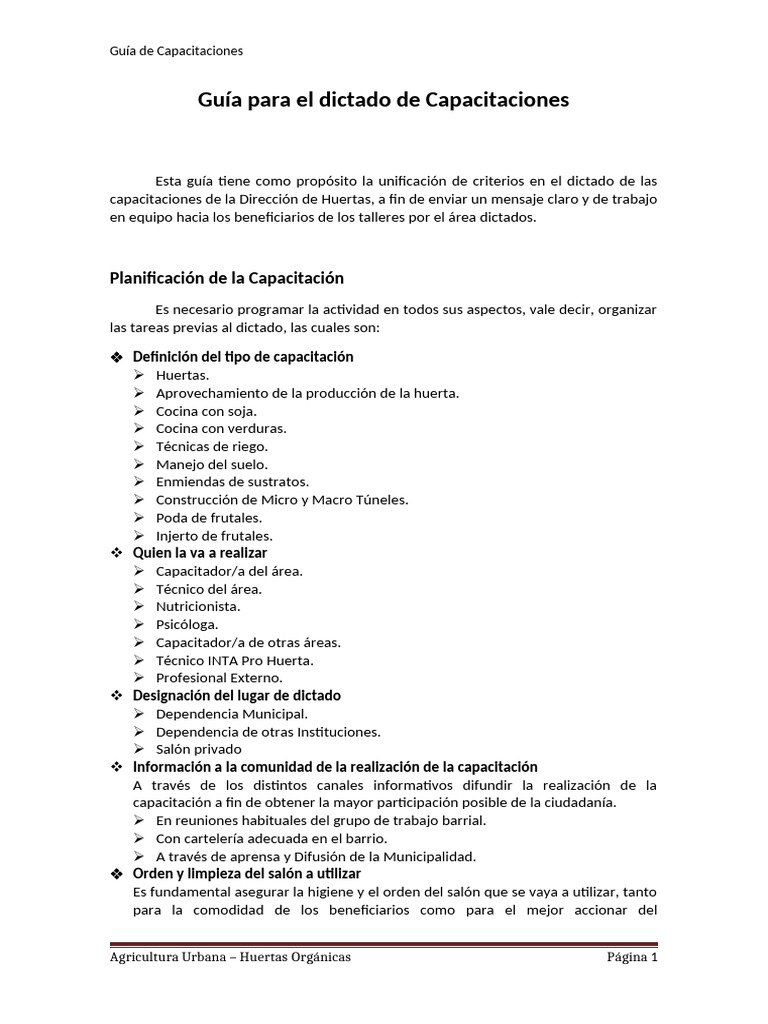 Guía para el dictado de Capacitaciones | PDF | Alimentos