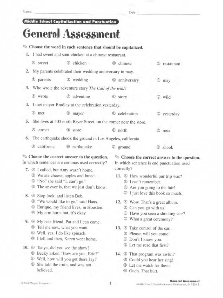 Capitalization and Punctuation - Commas - Reduced | PDF