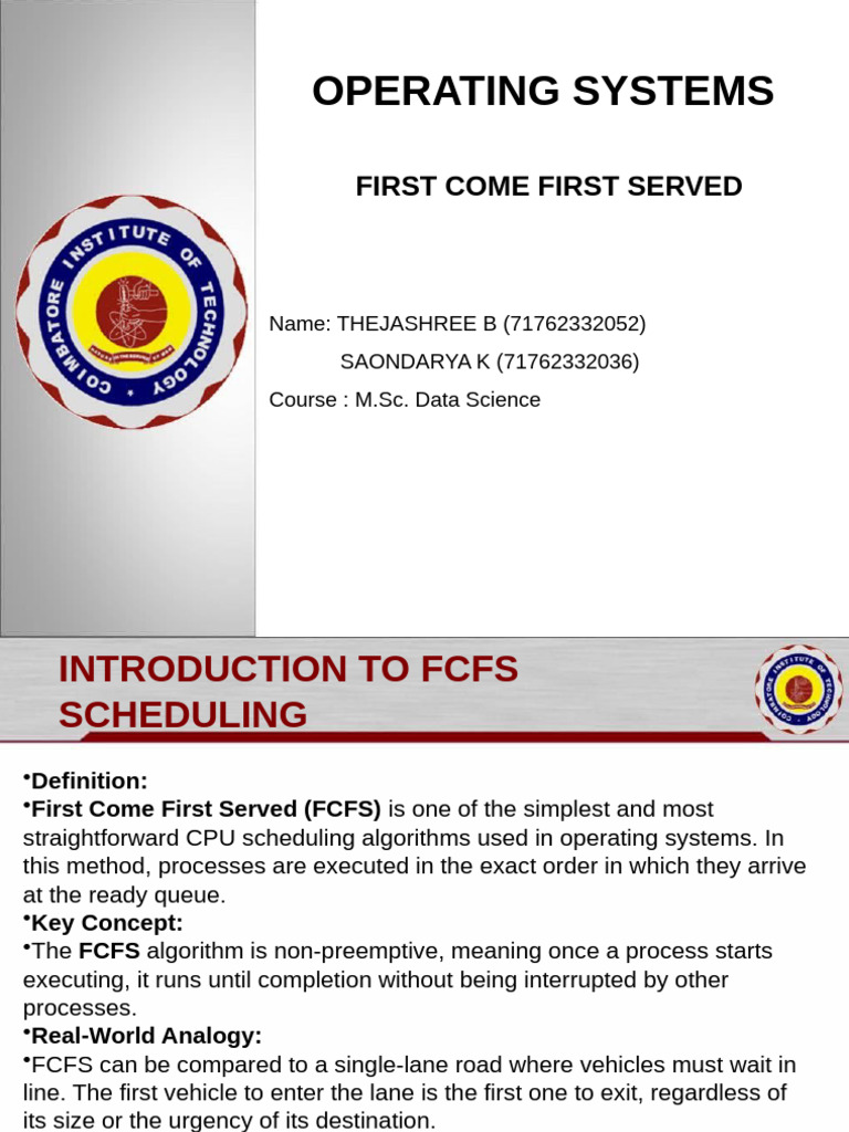 Operating systems FCFS(FIRST COME FIRST SERVED) | PDF | Scheduling ...