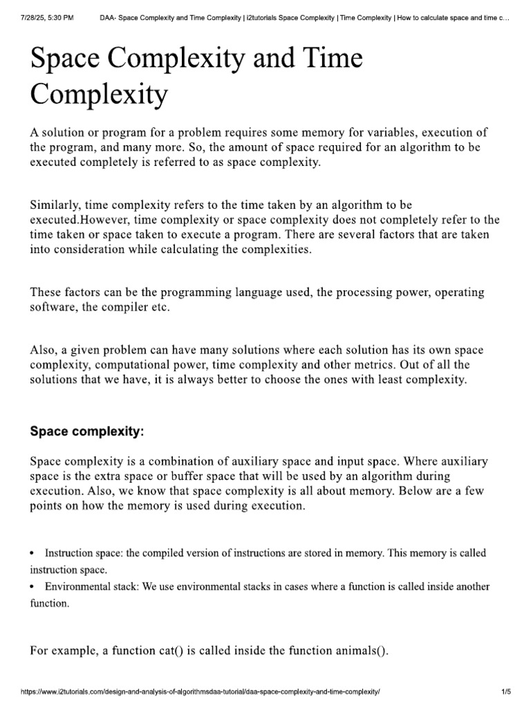 Space Complexity And Time Complexity Pdf