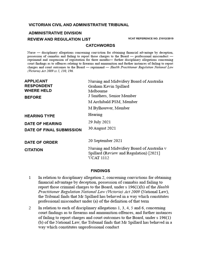 Nurse Disciplinary Hearing Outcome: Spillard | PDF | Criminal Record ...