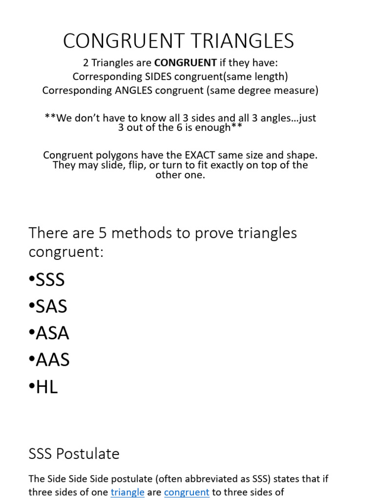 2 Congruent Triangles Theorems Notes | PDF