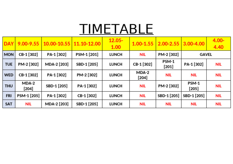 Updated Timetable | PDF