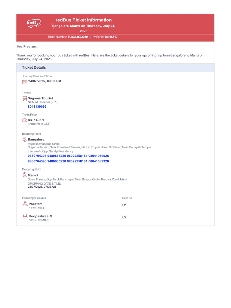 Redbus Ticket Information | PDF