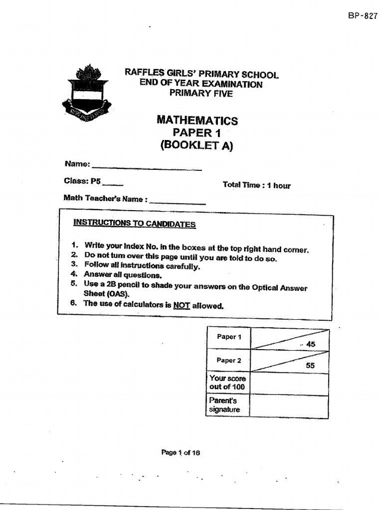 P5 Maths 2024 SA2 Raffles | PDF