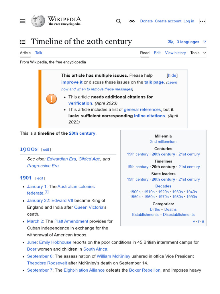 En-wikipedia-Org-wiki-Timeline of The 20th Century... | PDF | World War ...
