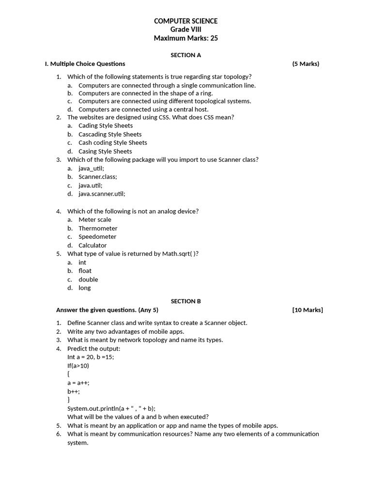 ICSE Computer Science Question Papers | PDF | Computing | Computer ...