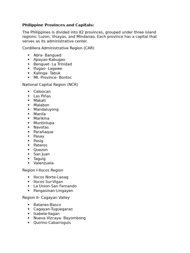 Philippine Provinces and Capitals Overview | PDF | Mindanao | Ethnicity