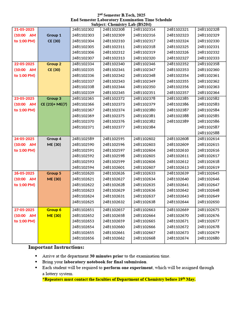 Laboratory Schedule - Chemistry Lab | PDF | Science | Inquiry
