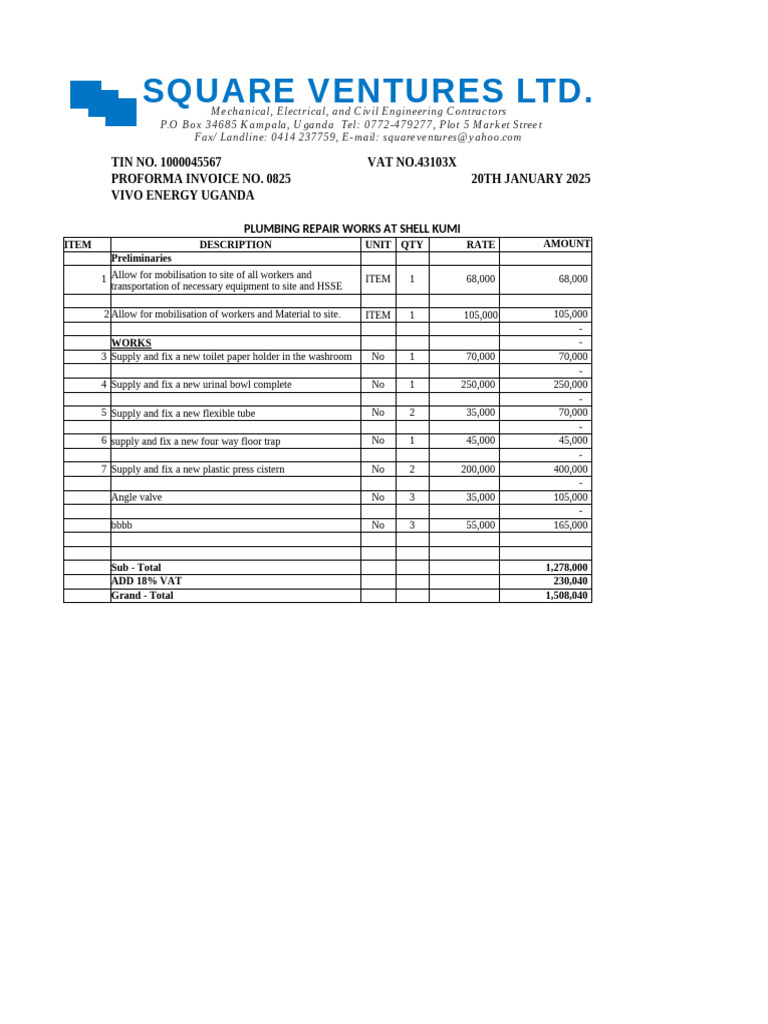 Quotation of Civil Repair Works at Shell Kikoni | PDF | Hydraulic ...
