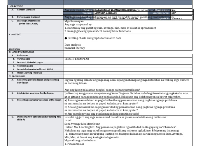Daily Lesson Plan EPP 5 | PDF